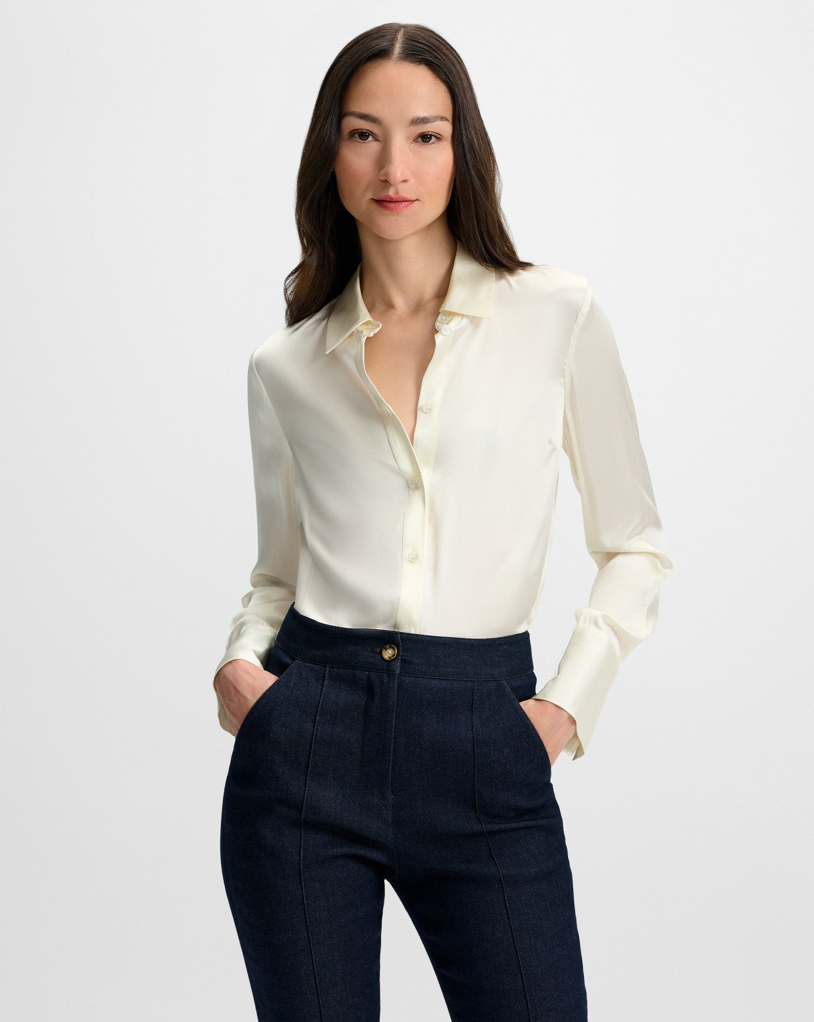 Monique Silk Button-Down Shirt in Ivory | Veronica Beard CA – Veronica ...