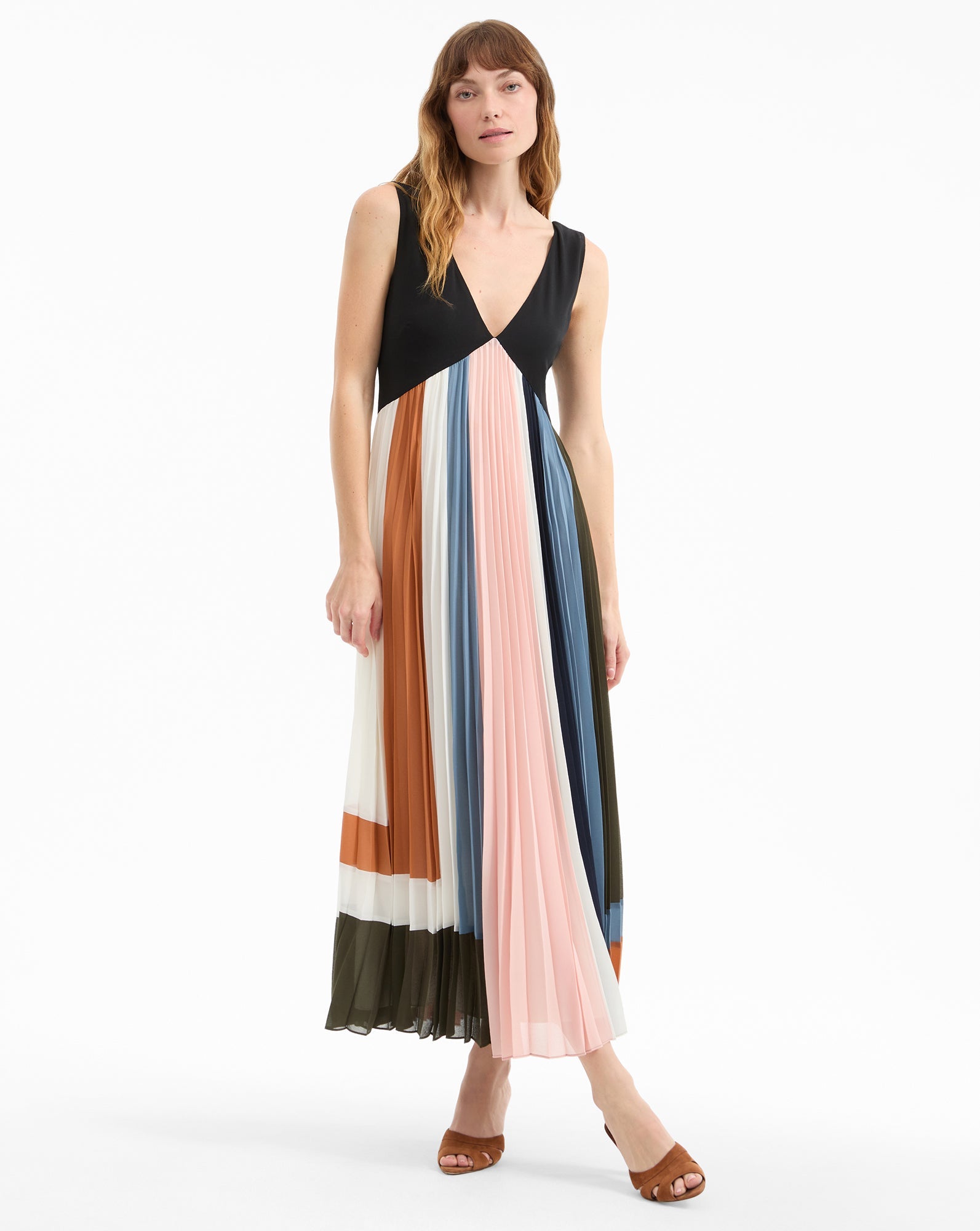 Nelly Pleated Maxi Dress in Dove Multi | Veronica Beard CA – Veronica ...