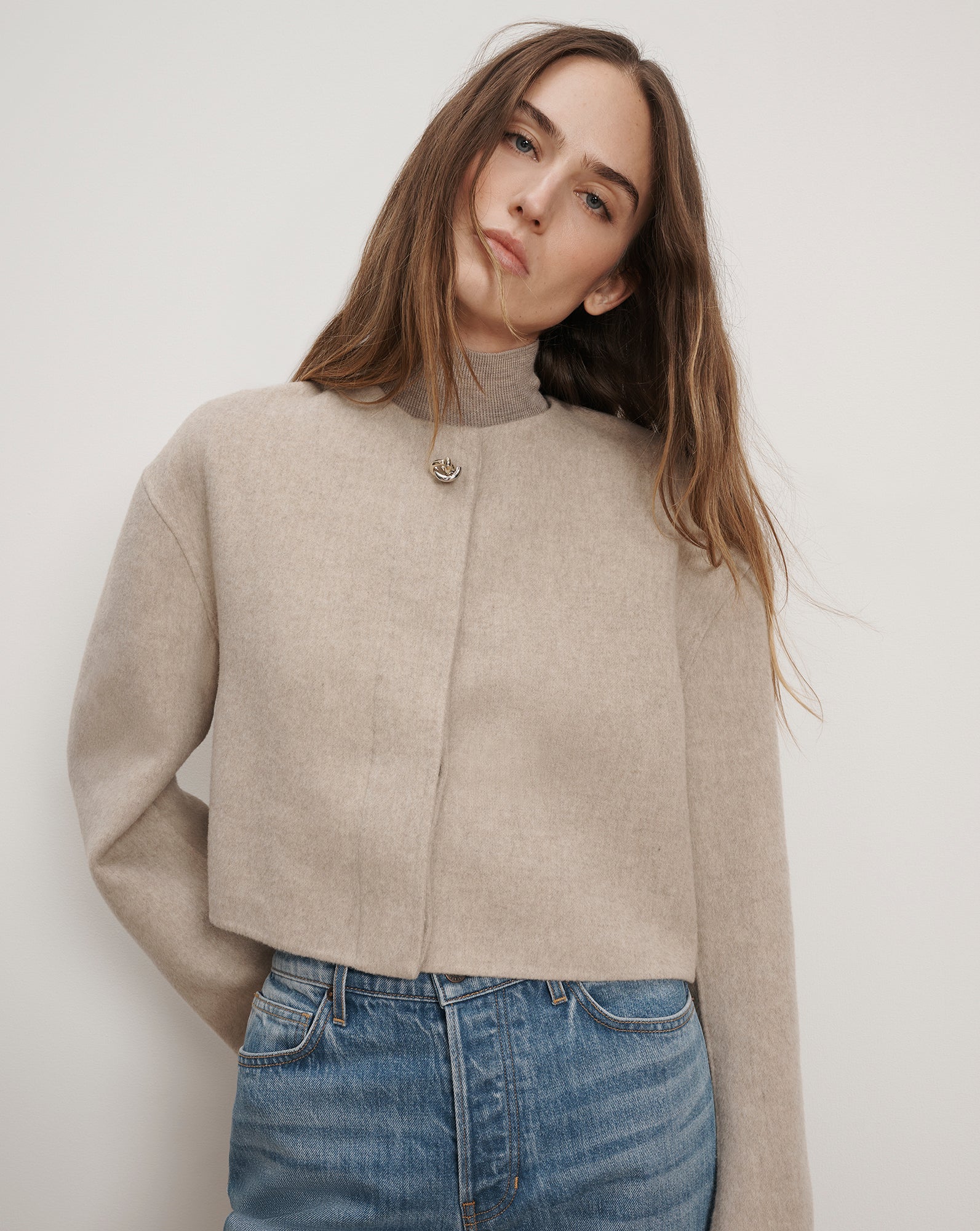 Philips Cropped Jacket in Oatmeal Melange | Veronica Beard CA ...