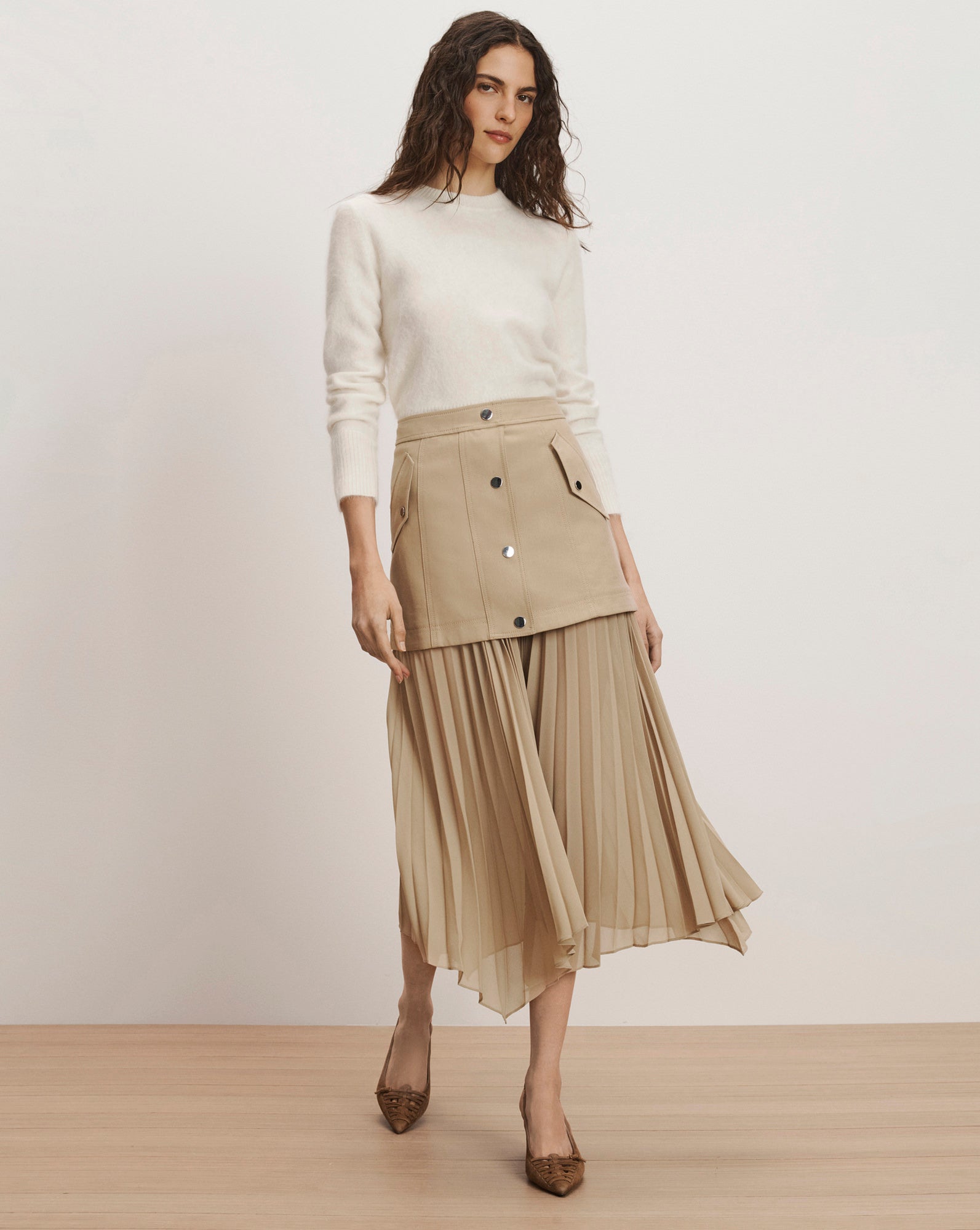Patricka Layered Midi Skirt in Sand | Veronica Beard CA – Veronica ...
