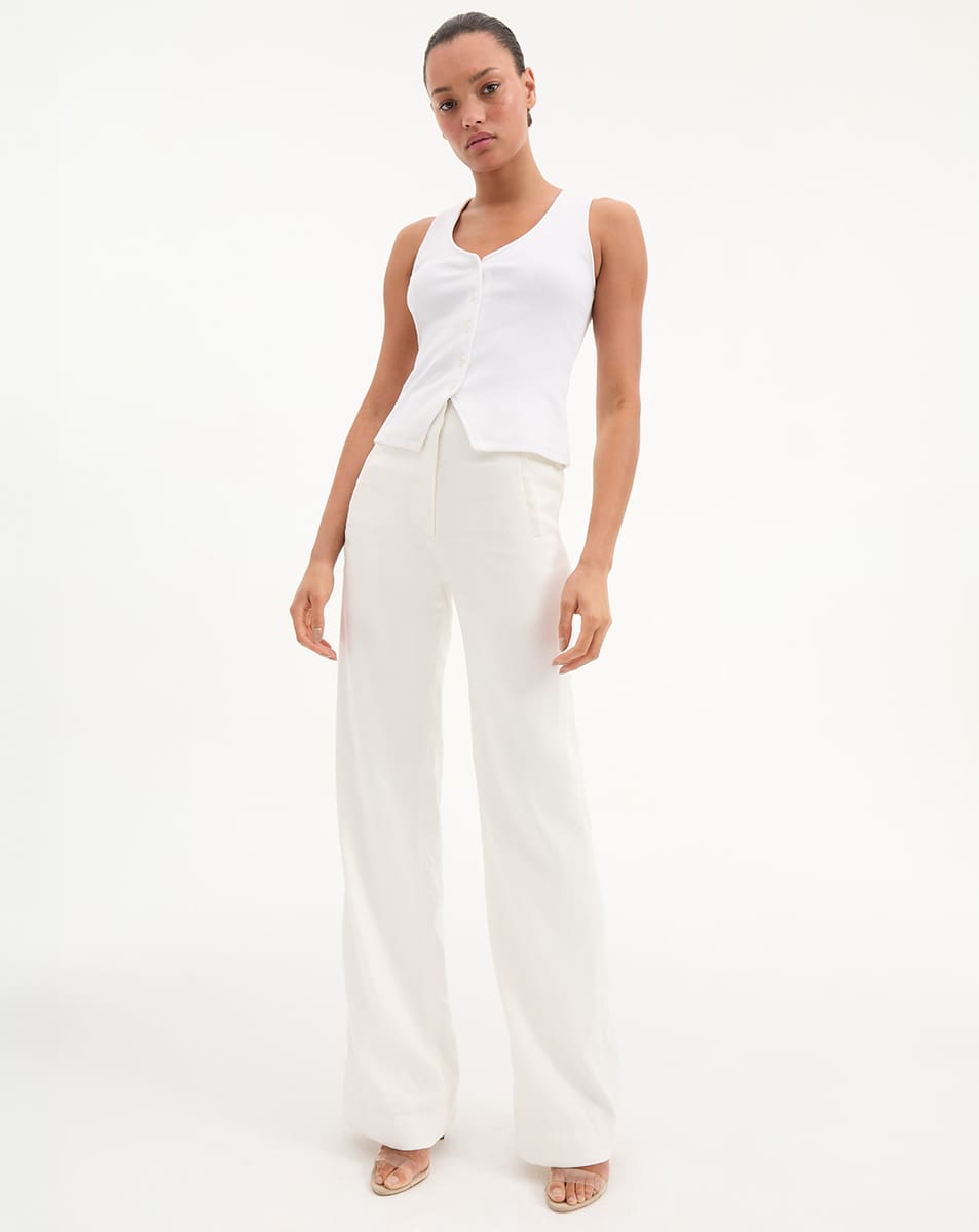 Pantalon large en lin Jude blanc – Veronica Beard Canada